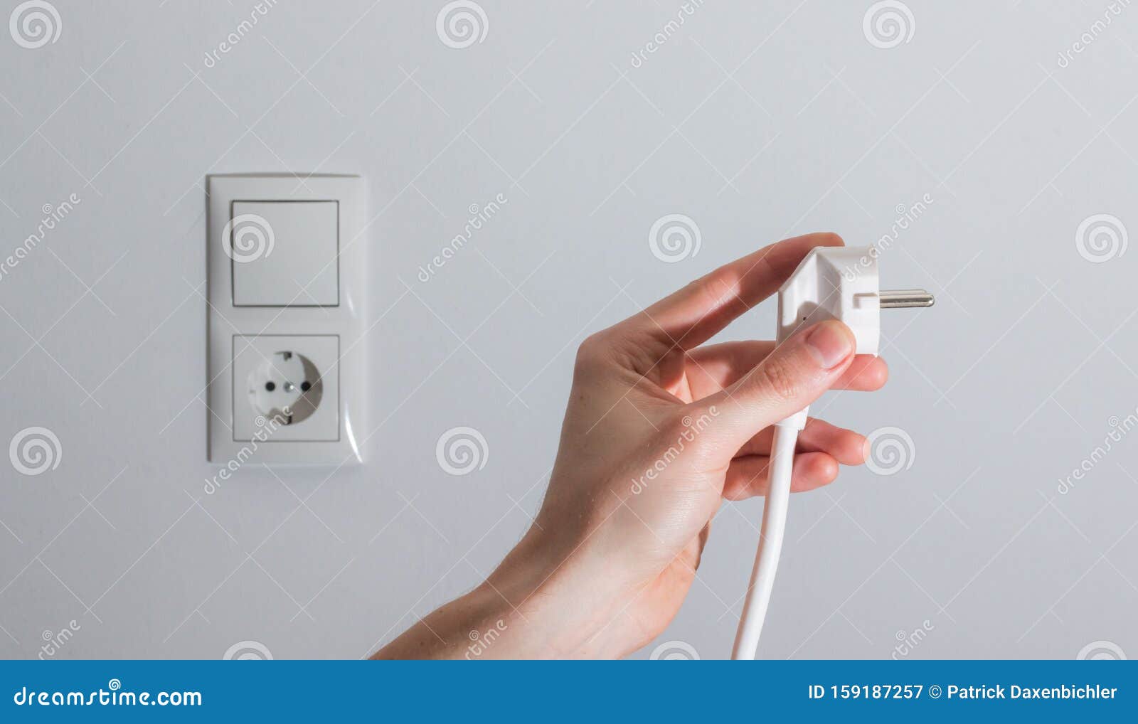 Energy Concept: Plug, Ready To Connect. White Cable and Plug Socket in ...