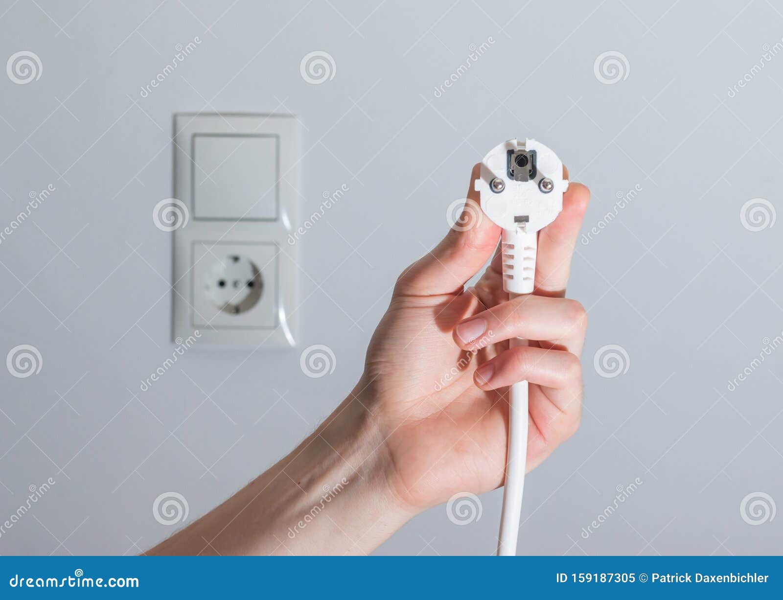 Energy Concept: Plug, Ready To Connect. White Cable and Plug Socket in ...