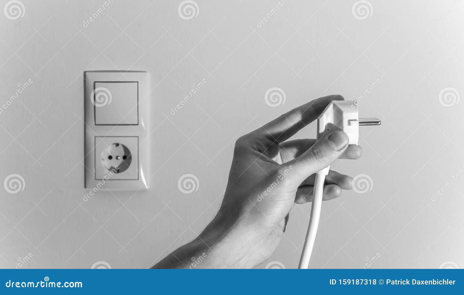 Energy Concept: Plug, Ready To Connect. White Cable and Plug Socket in ...