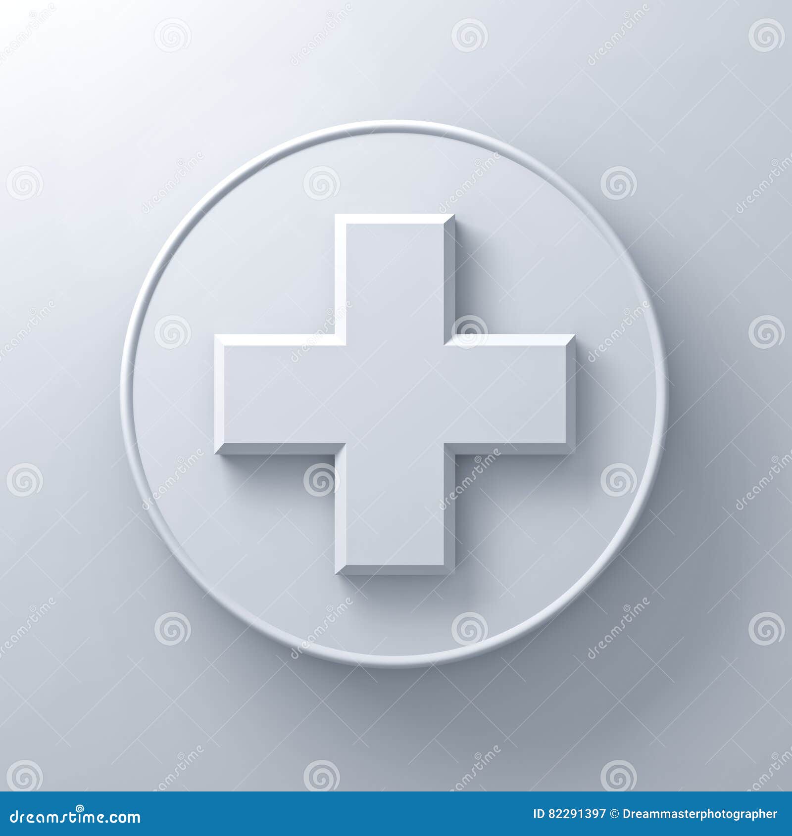 White Plus Sign Abstract on Round Signboard Over White Wall Background ...