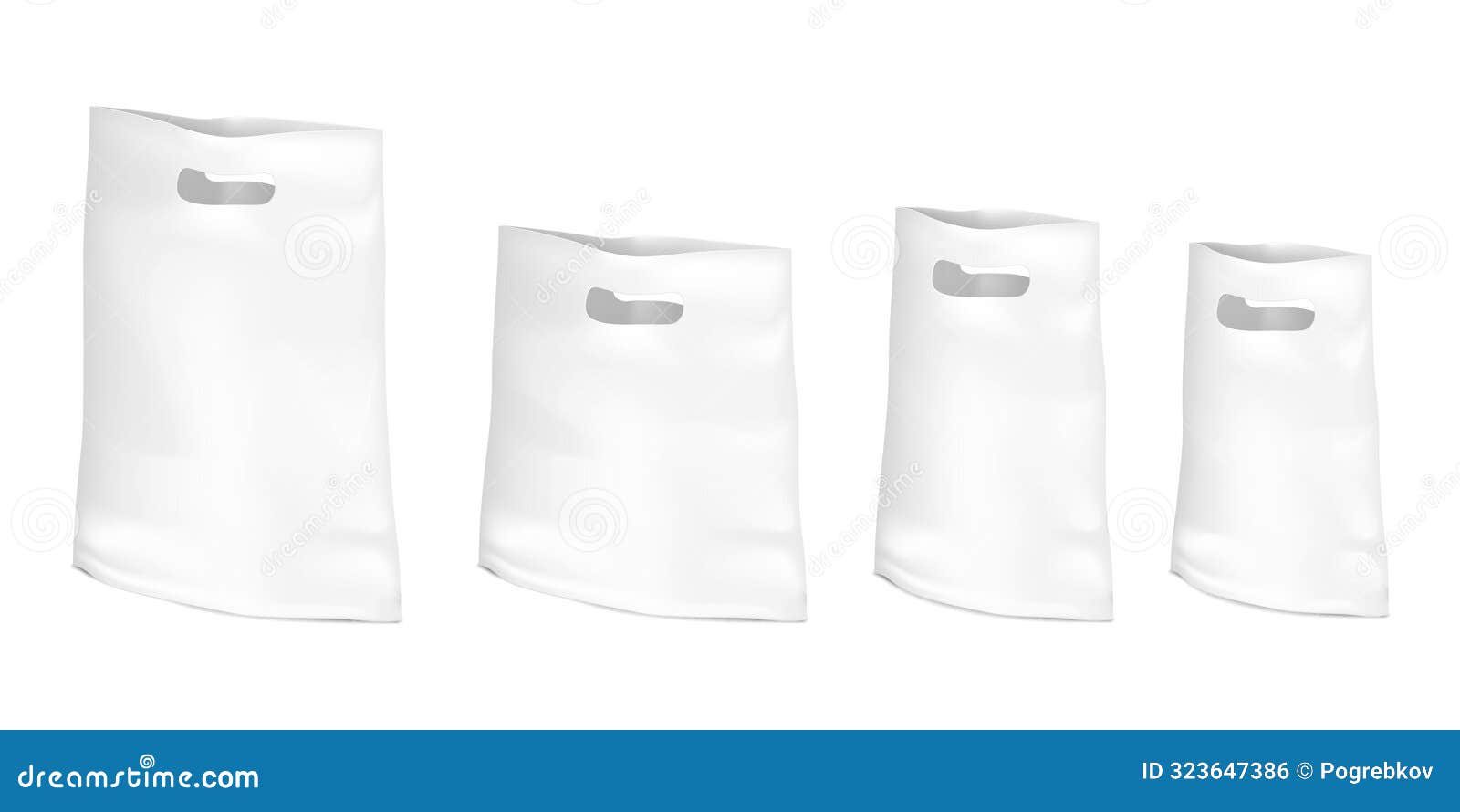 White Poly Bag with Cut Out Handles. Realistic Vector Mockup Set. Die ...