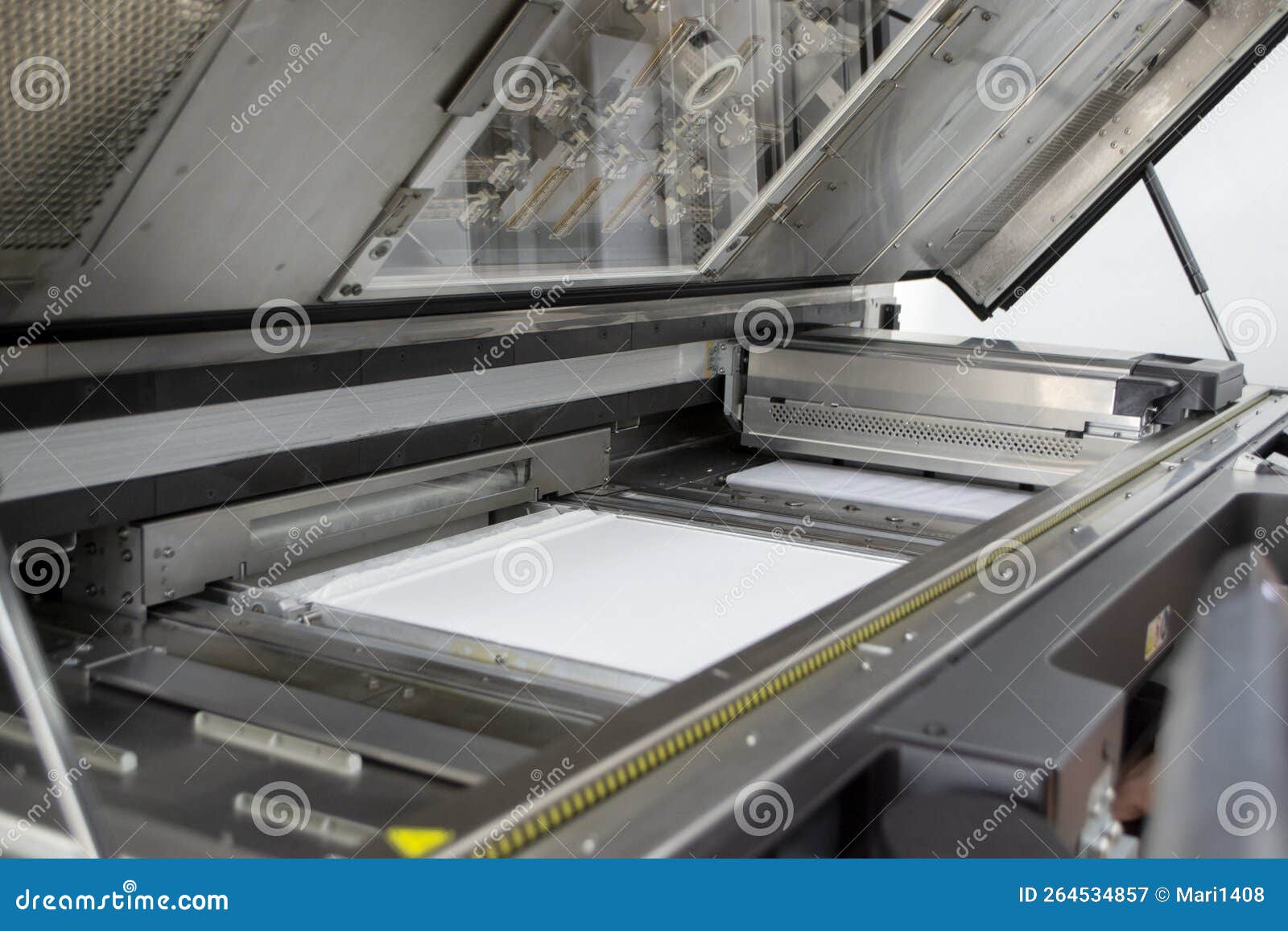 White Polyamide Powder on Working Surface of Open 3D Printer. Polyamide ...