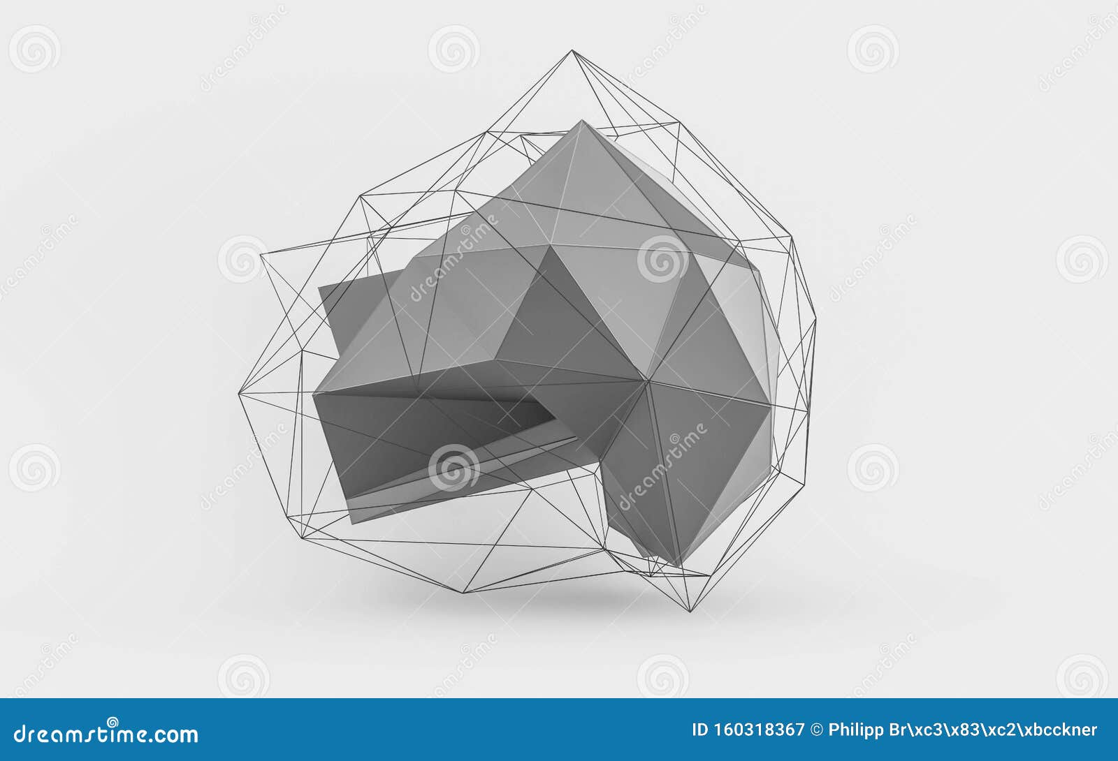 Geometric White Polygonal Structure with Wire Mesh, Modern Chaotic ...