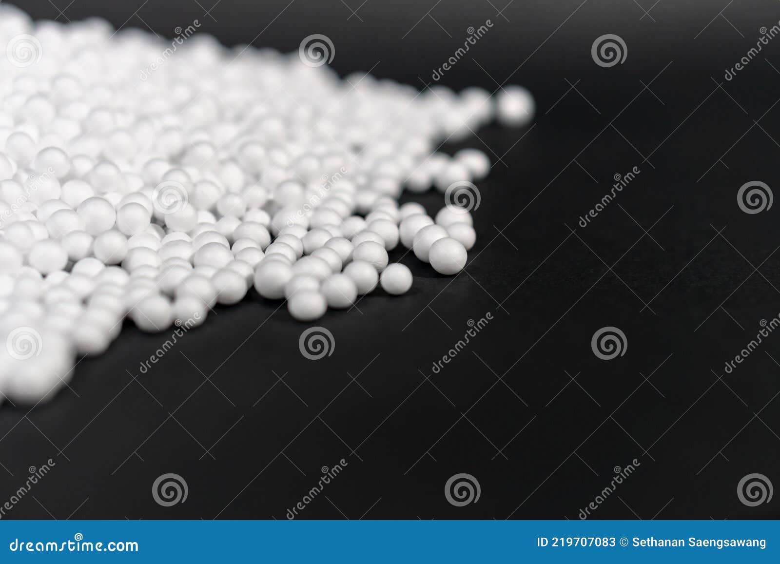White Polystyrene Foam Beads on Black Background with Copy Space, Waste ...