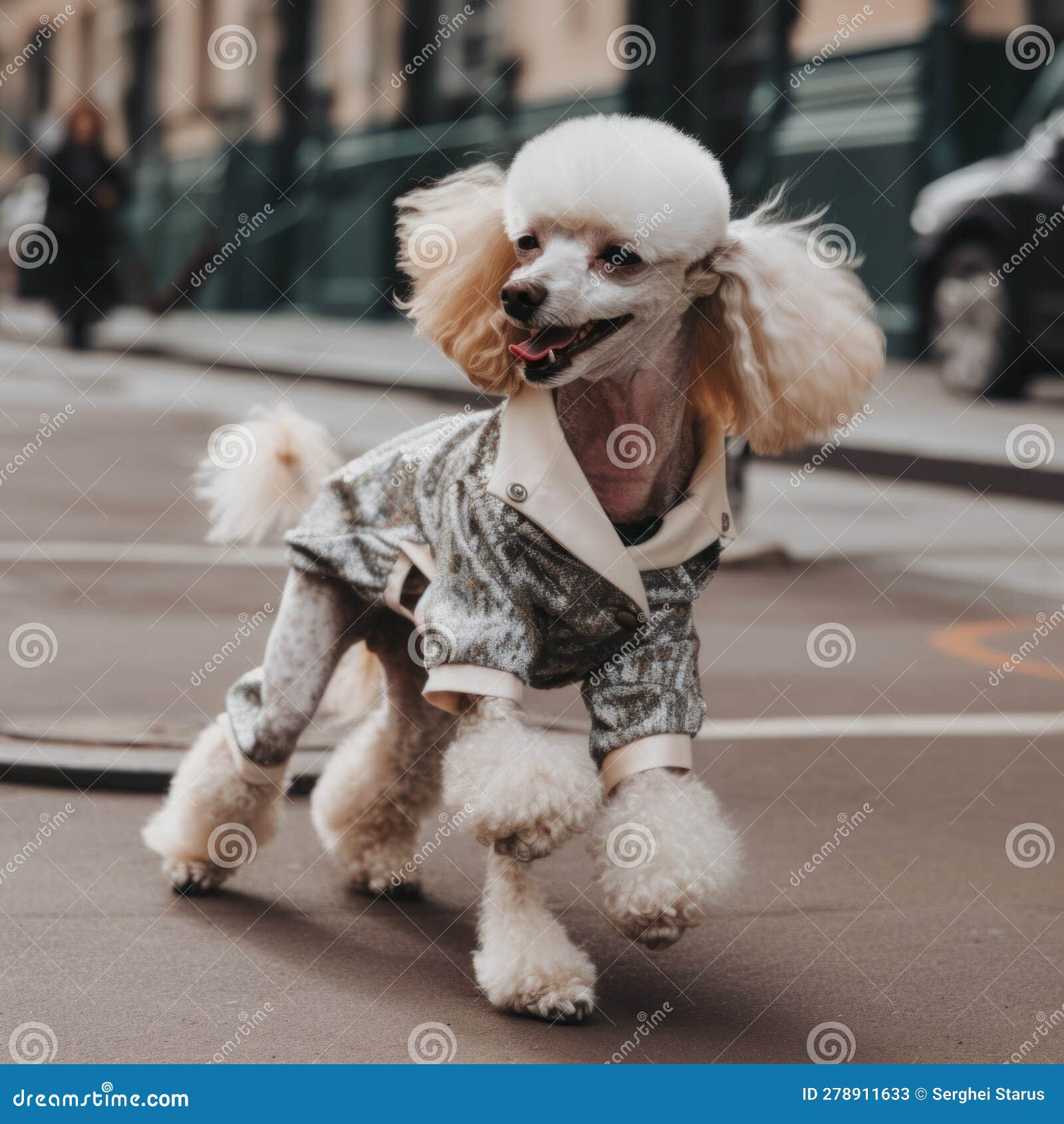 A White Poodle is Walking Down the Street. Generative AI Image. Stock ...