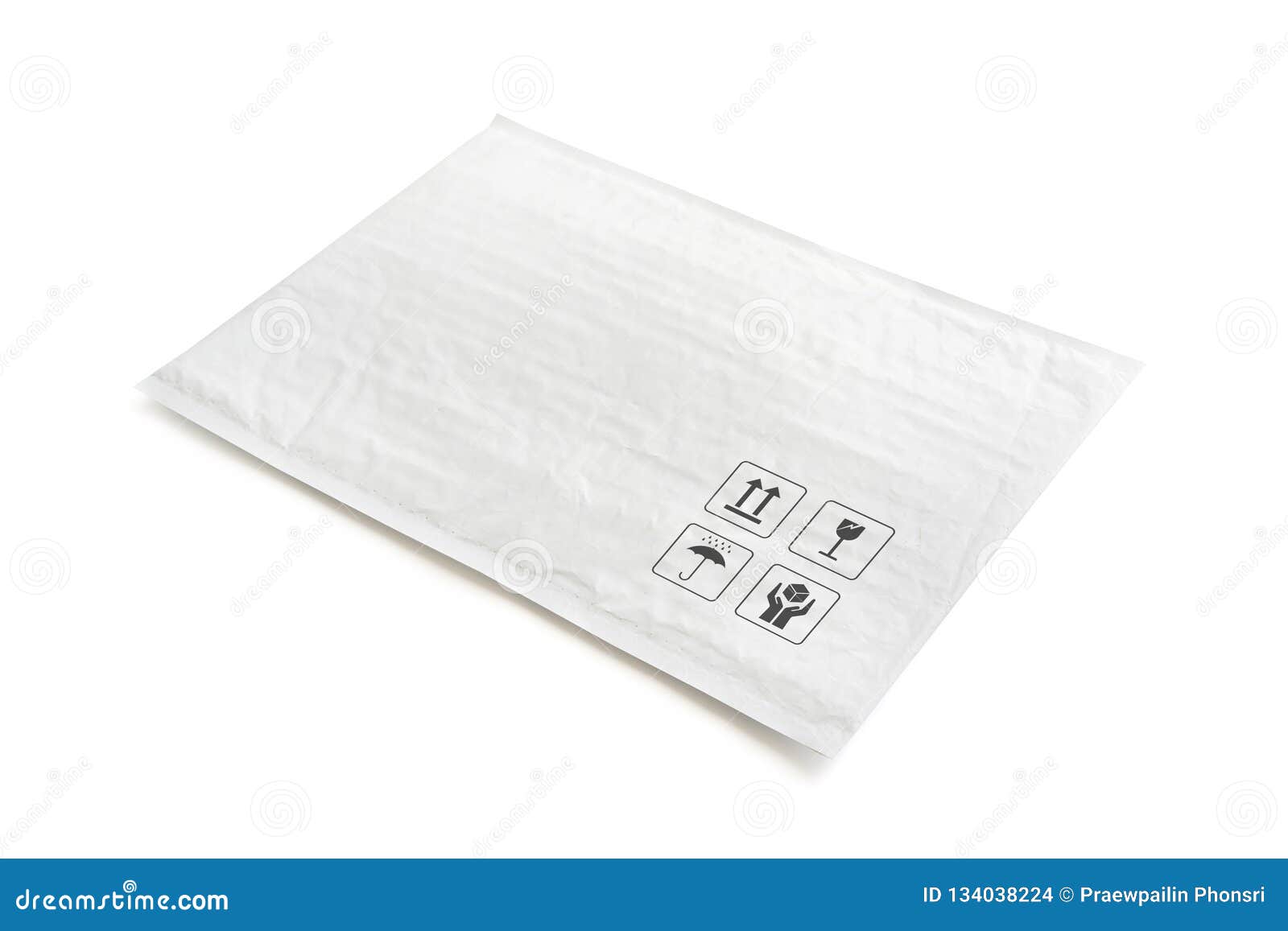 White Postal Package. Plastic Parcel with Fragile Care Sign and Symbol ...