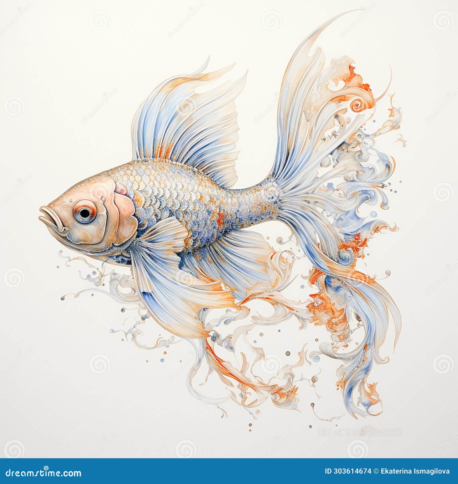 A White Poster that Has a Gold Fish in it, Dark Silver and Light Azure ...