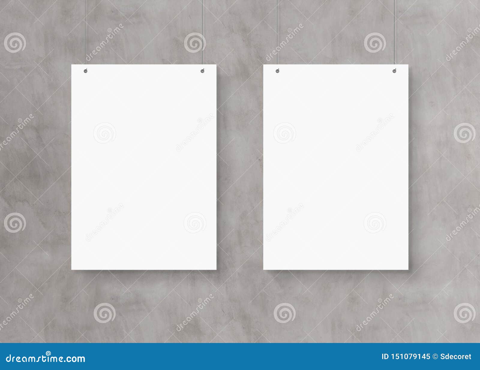 White Poster Isolated Hanging by Strings on Wall Mockup 3D Rendering ...