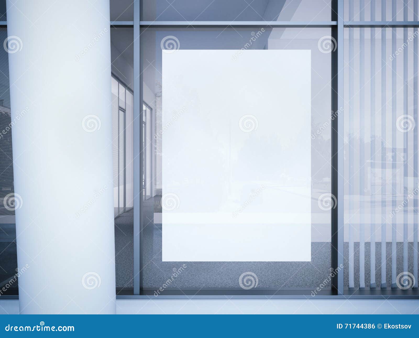 White Poster on the Office Window. 3d Rendering Stock Illustration ...