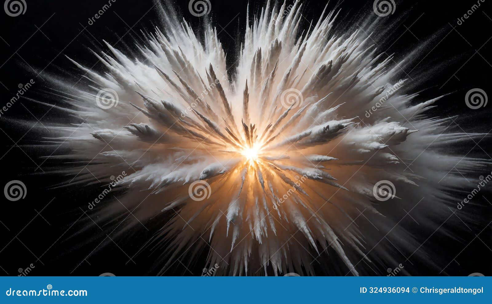 White Powder Center Radial Explosion Isolated in Black Ai Generated ...