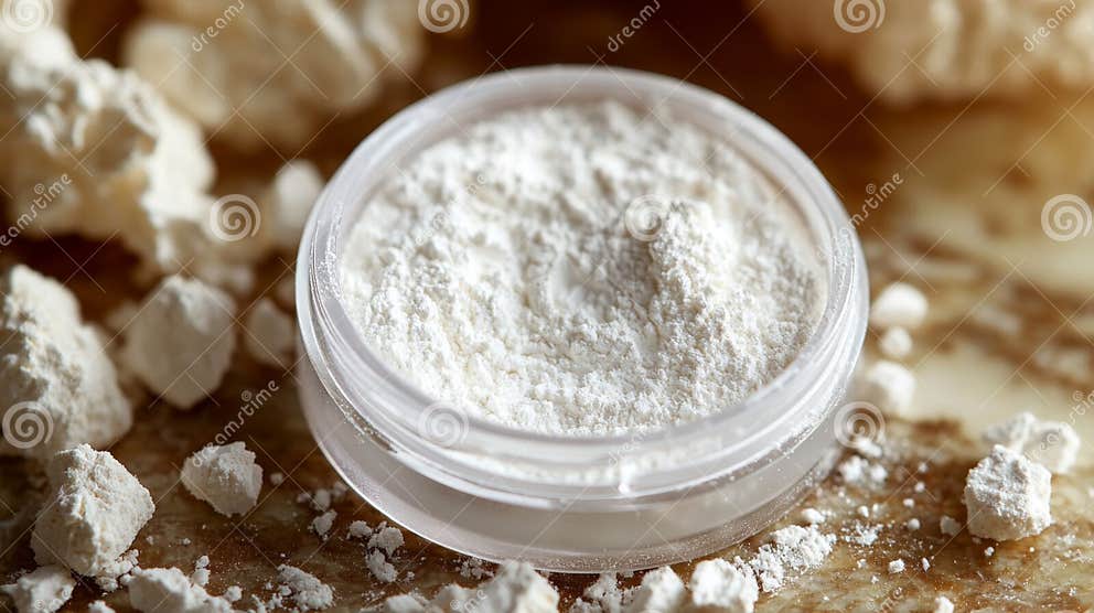 White Powder in a Clear Container Surrounded by Chunks Stock ...