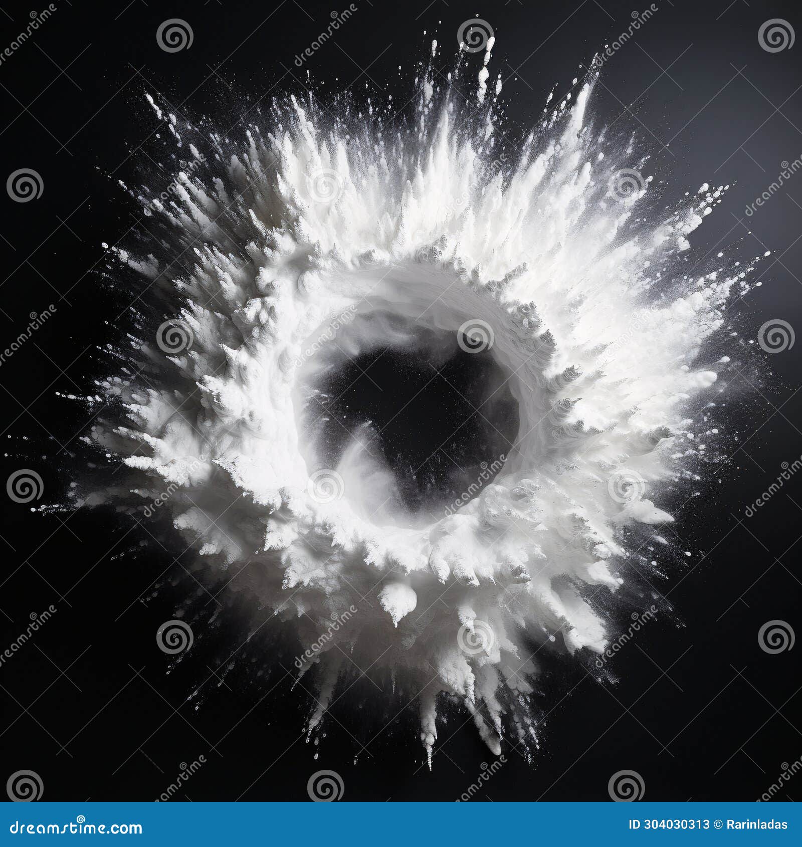 White Powder Explosion in Circle Frame, Dramatic Abstract Art for ...