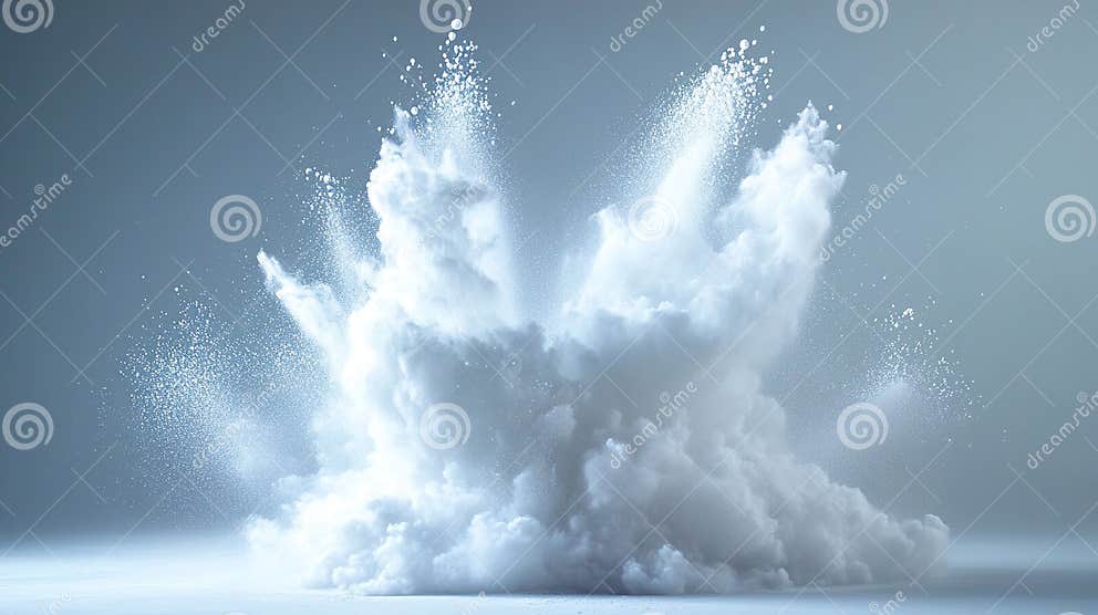 White Powder Explosion on Grey Background Dynamic Cloud of Particles ...