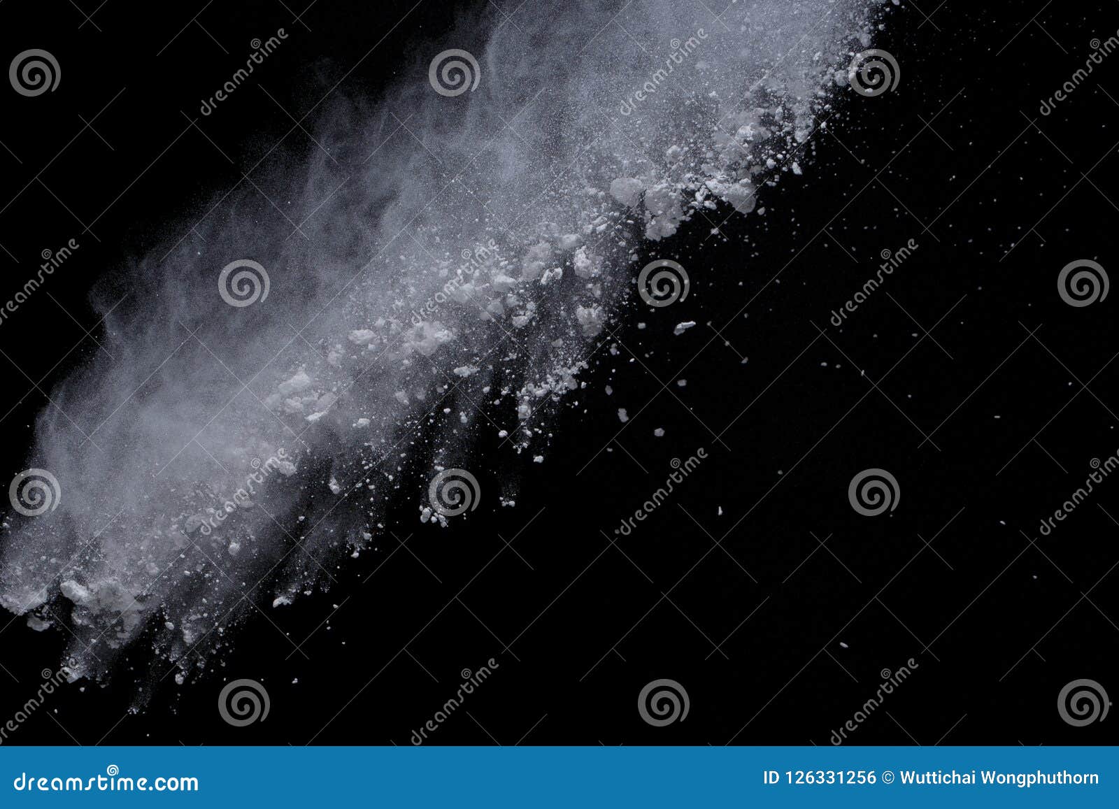 White Powder Explosion Isolated on Black Background. Colored Dust ...