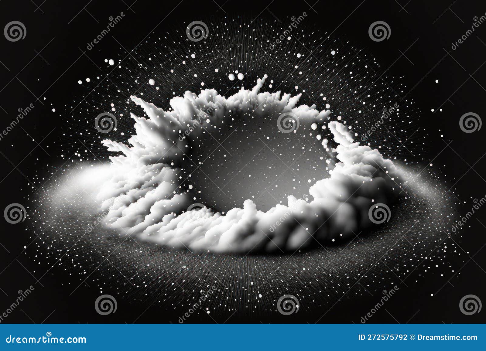 White Powder Snow Cloud Burst in an Abstract Design on a Dark ...