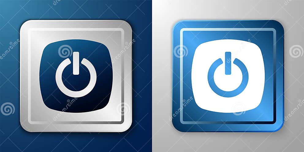 White Power Button Icon Isolated on Blue and Grey Background. Start ...