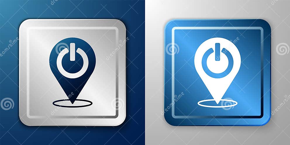 White Power Button Icon Isolated on Blue and Grey Background. Start ...