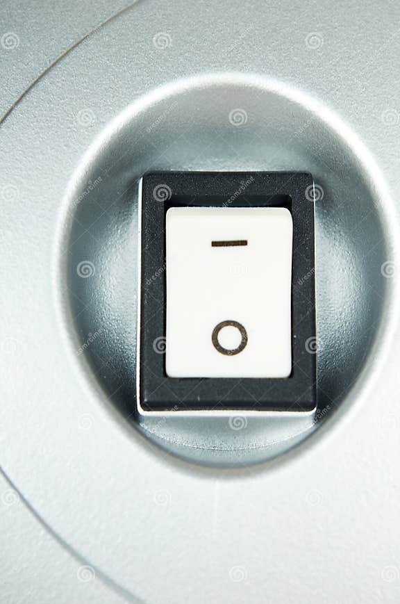 White Power Switch Button on Grey Device Stock Photo - Image of toggle ...