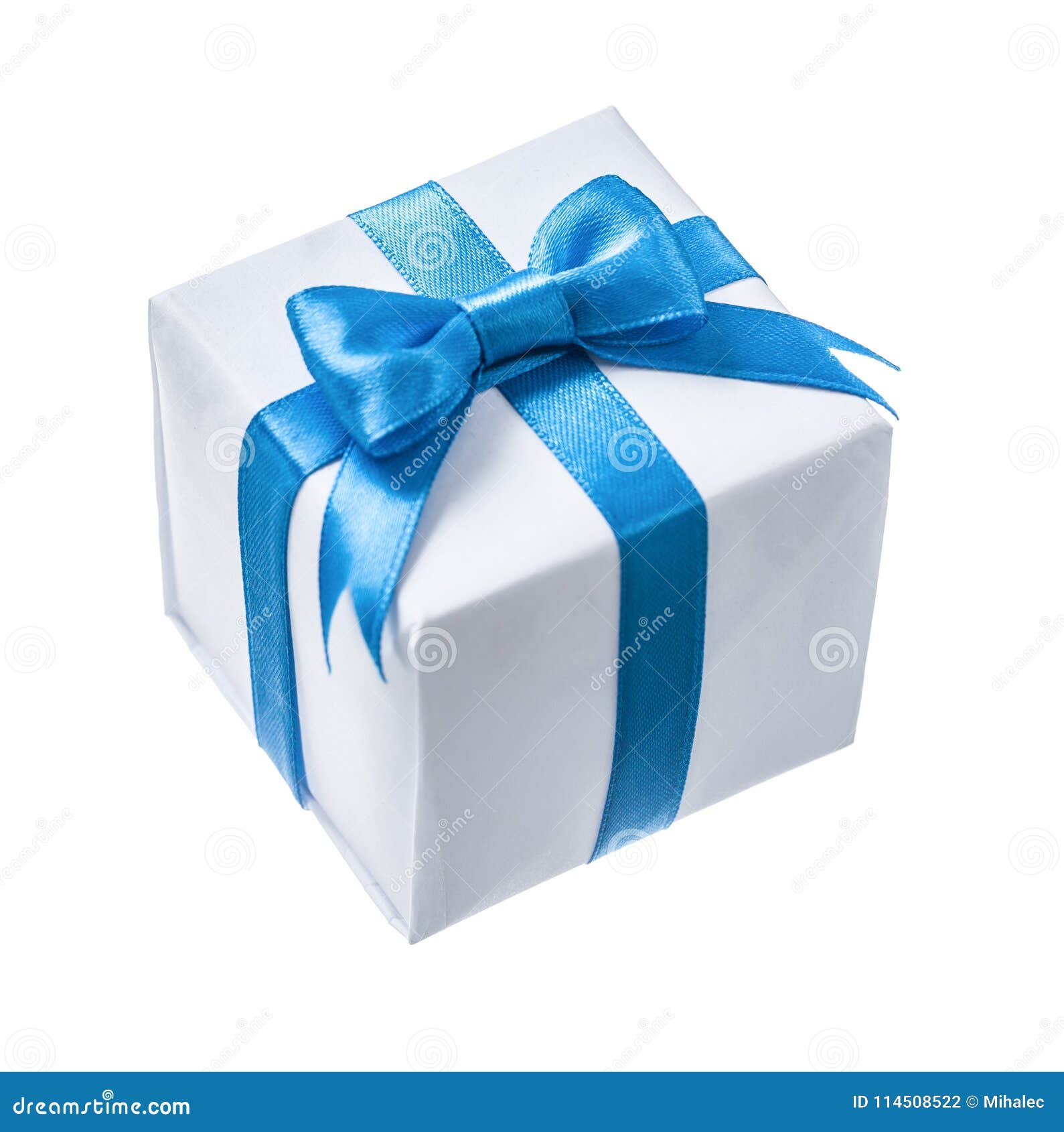White Present Box with Blue Ribbon Isolated on White Stock Photo ...