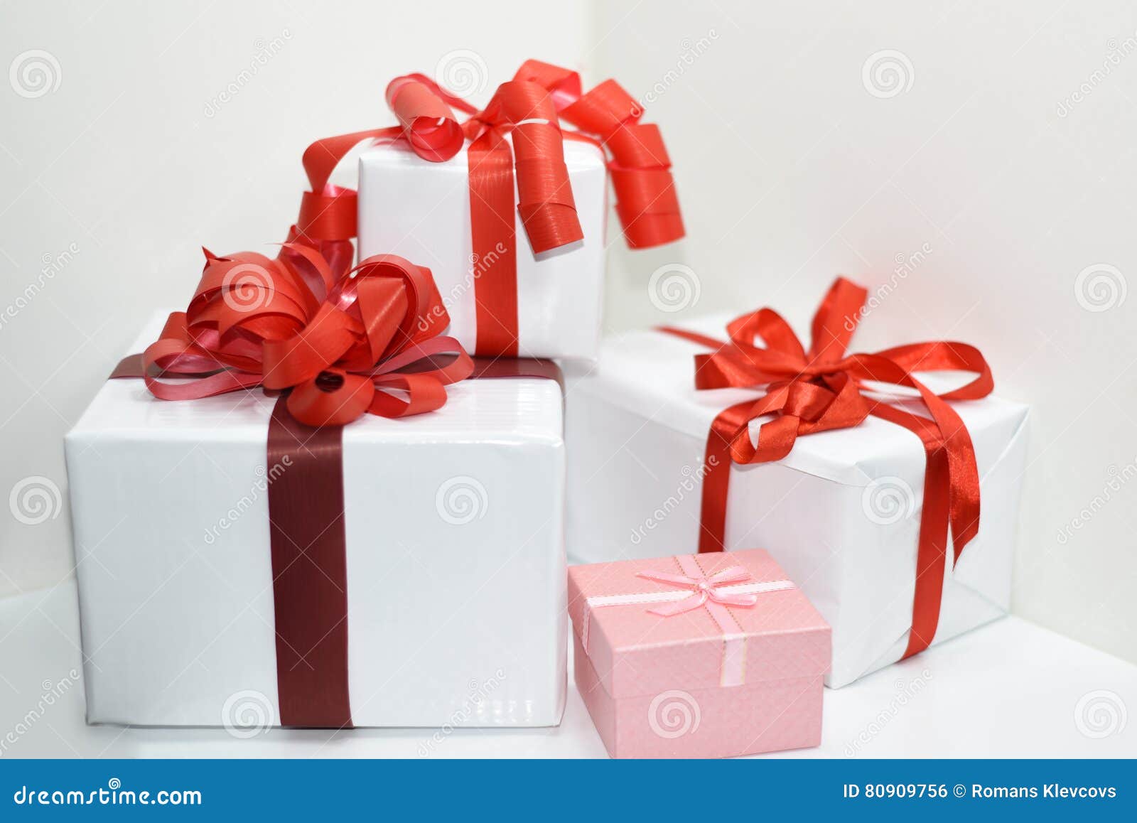 White Presents with Red Ribbons Stock Photo - Image of party, december ...