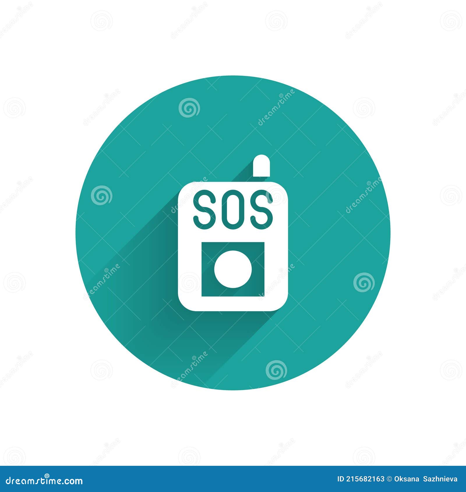 White Press the SOS Button Icon Isolated with Long Shadow. Green Circle ...