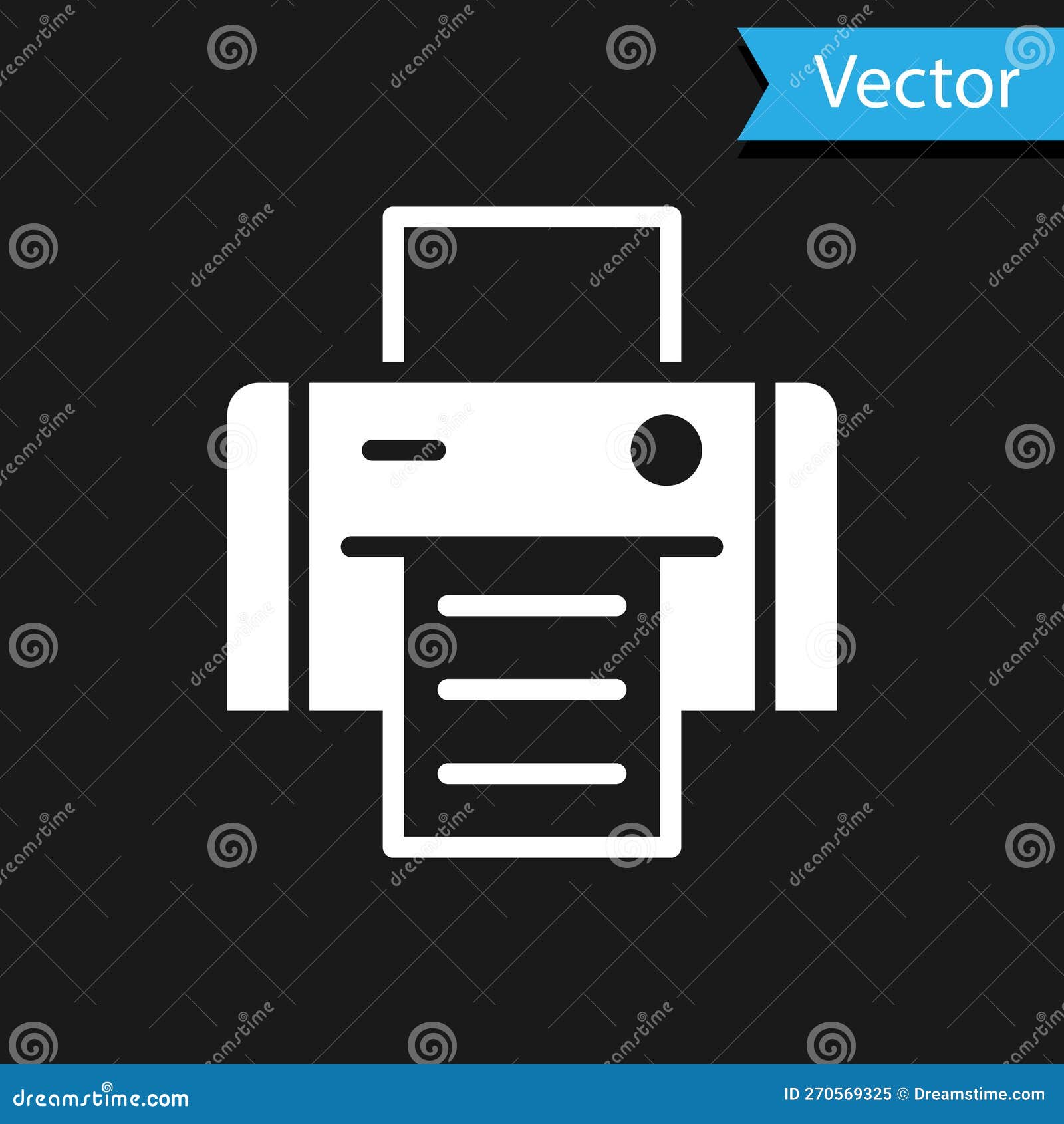 White Printer Icon Isolated on Black Background. Vector Stock ...