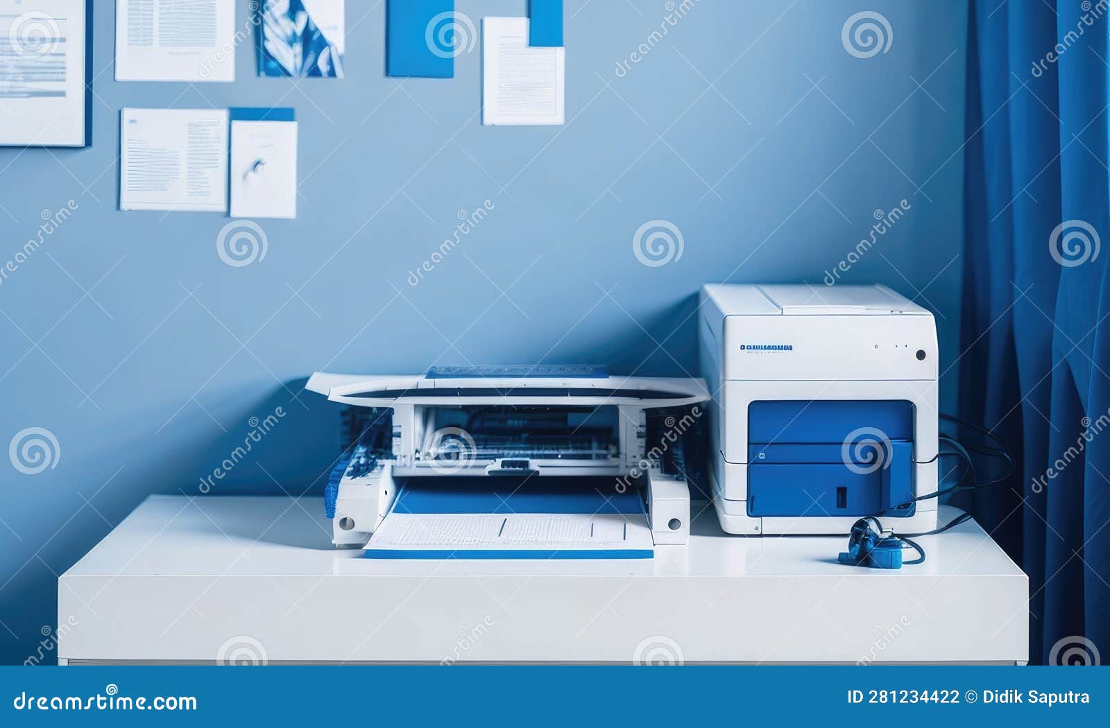 White Printer on an Office Table Stock Illustration - Illustration of ...