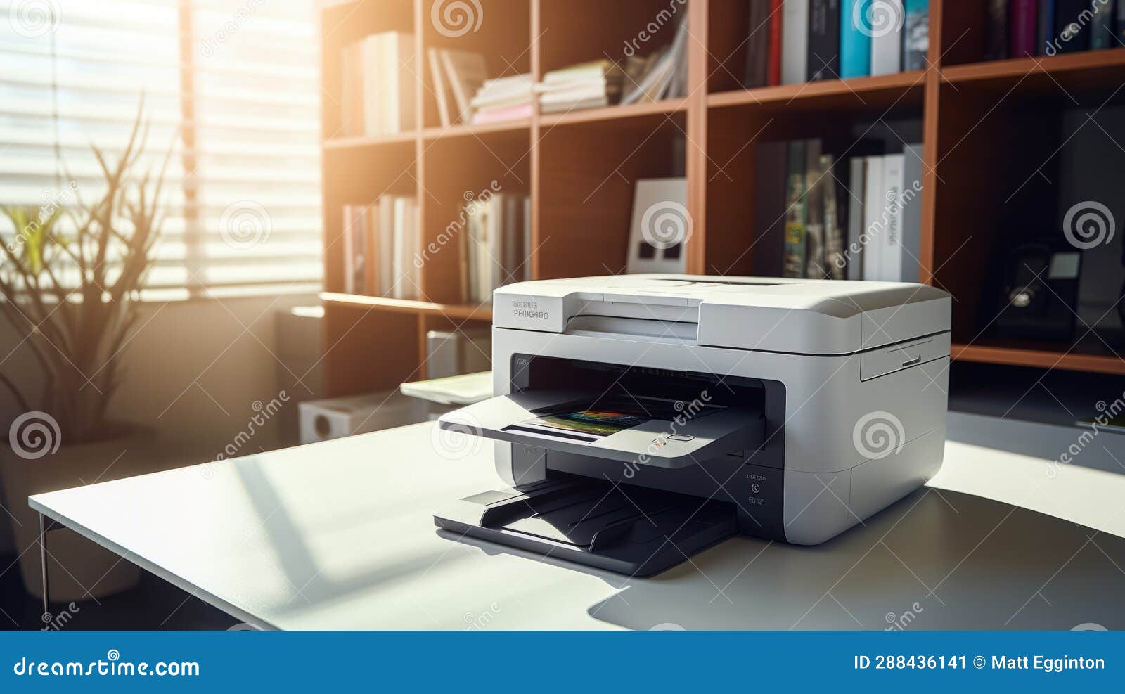 Photo of a White Printer on a Desk Stock Illustration - Illustration of ...