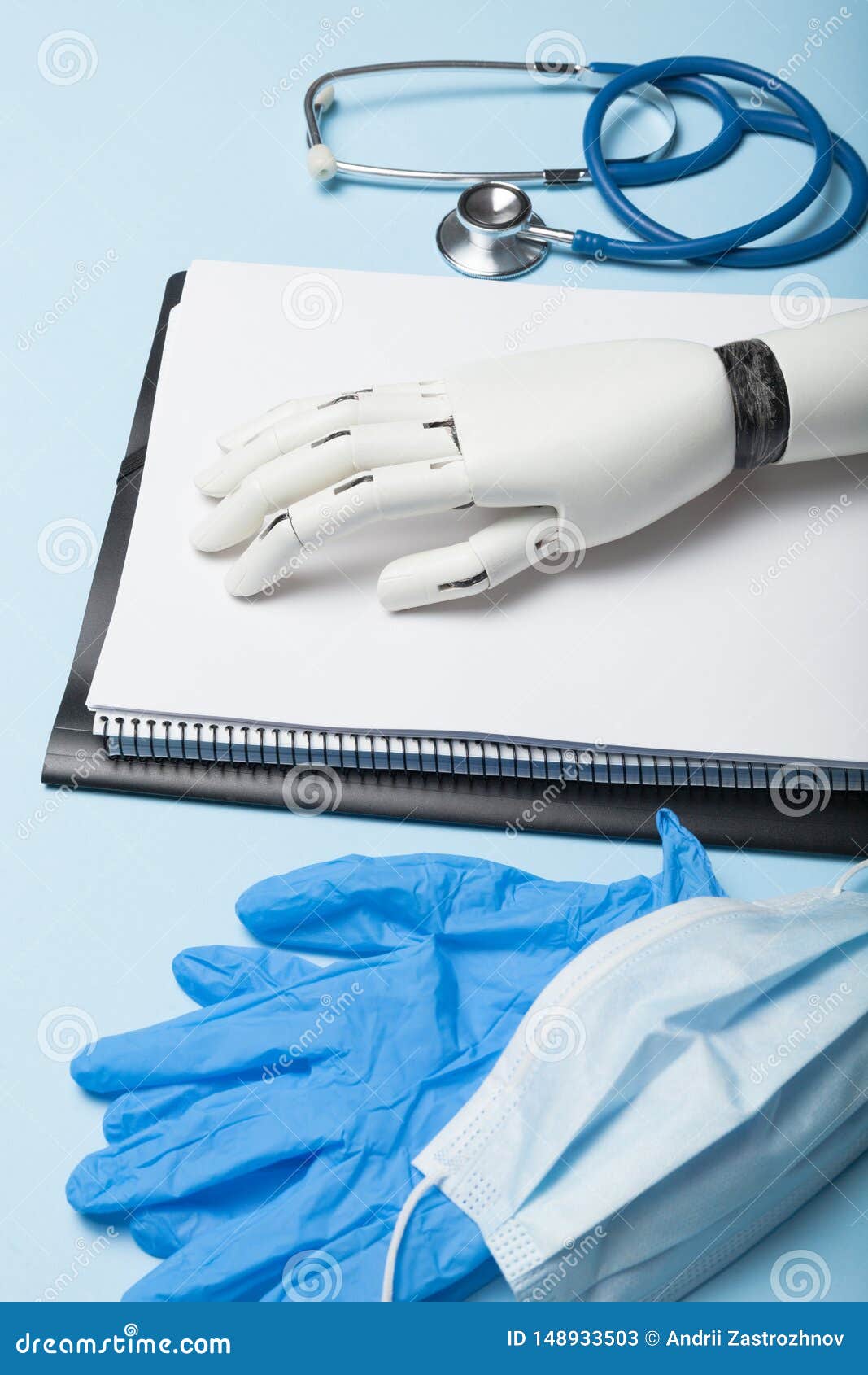 White Prosthetic Arm for Disabled People. Caring for Patients in Clinic ...