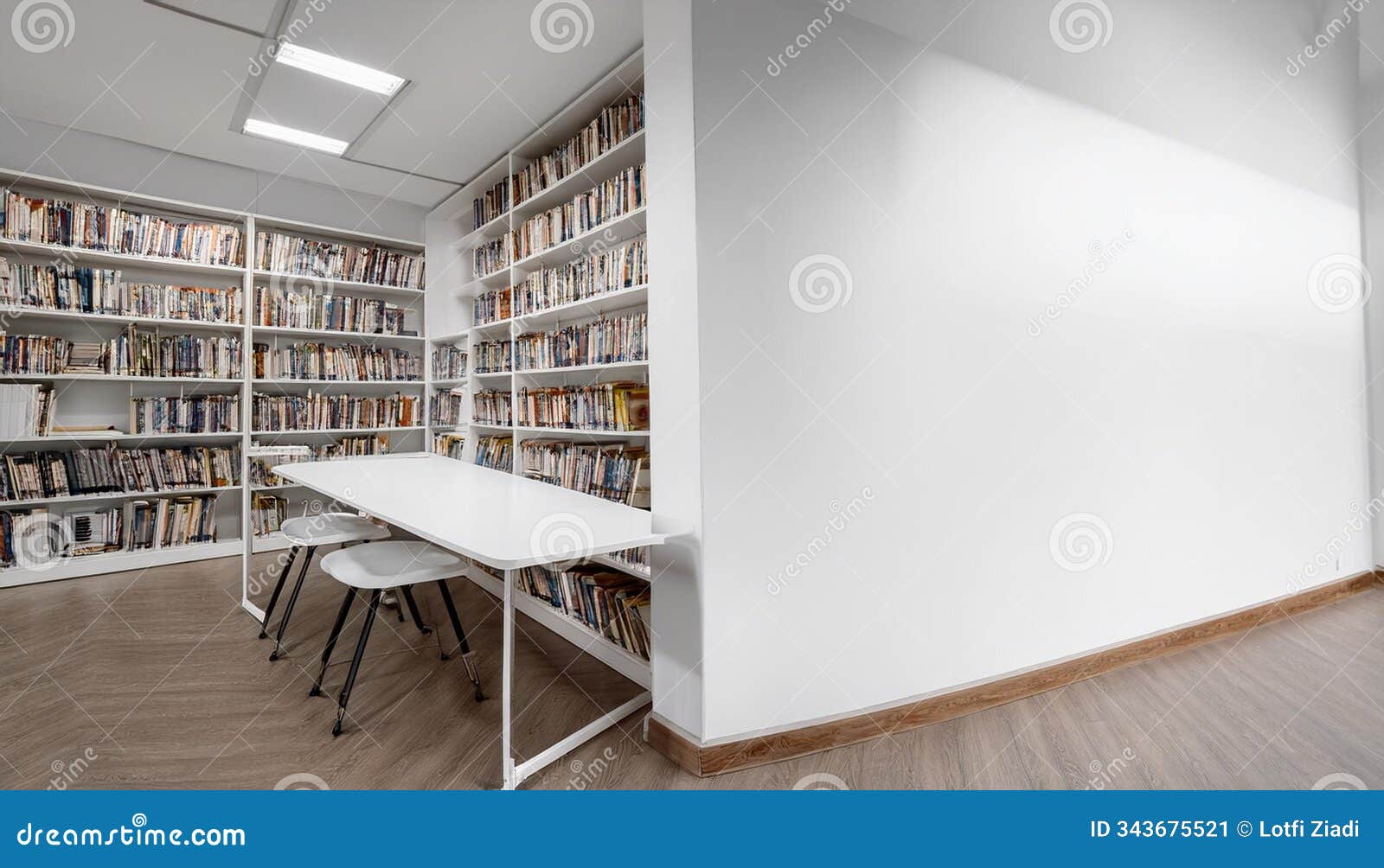 White Public Library Reading Room Corner with Table and Blank Wall ...