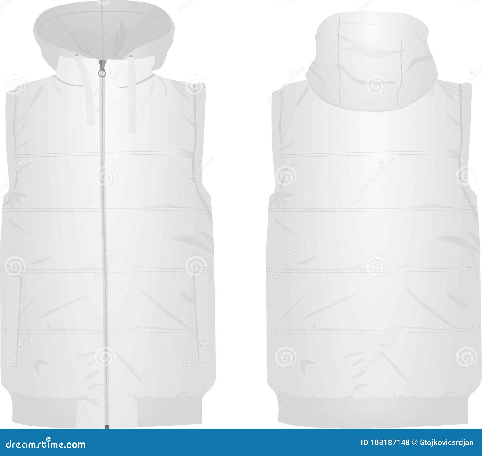 White Puffer Vest. Front and Back View Stock Vector - Illustration of ...