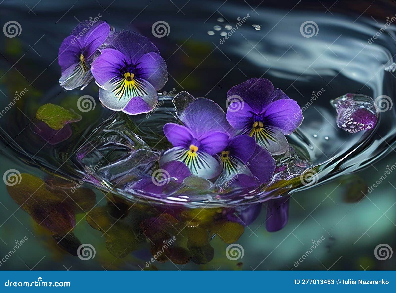 White-purple Violets Under Water in Rays of Light. AI Generated Stock ...