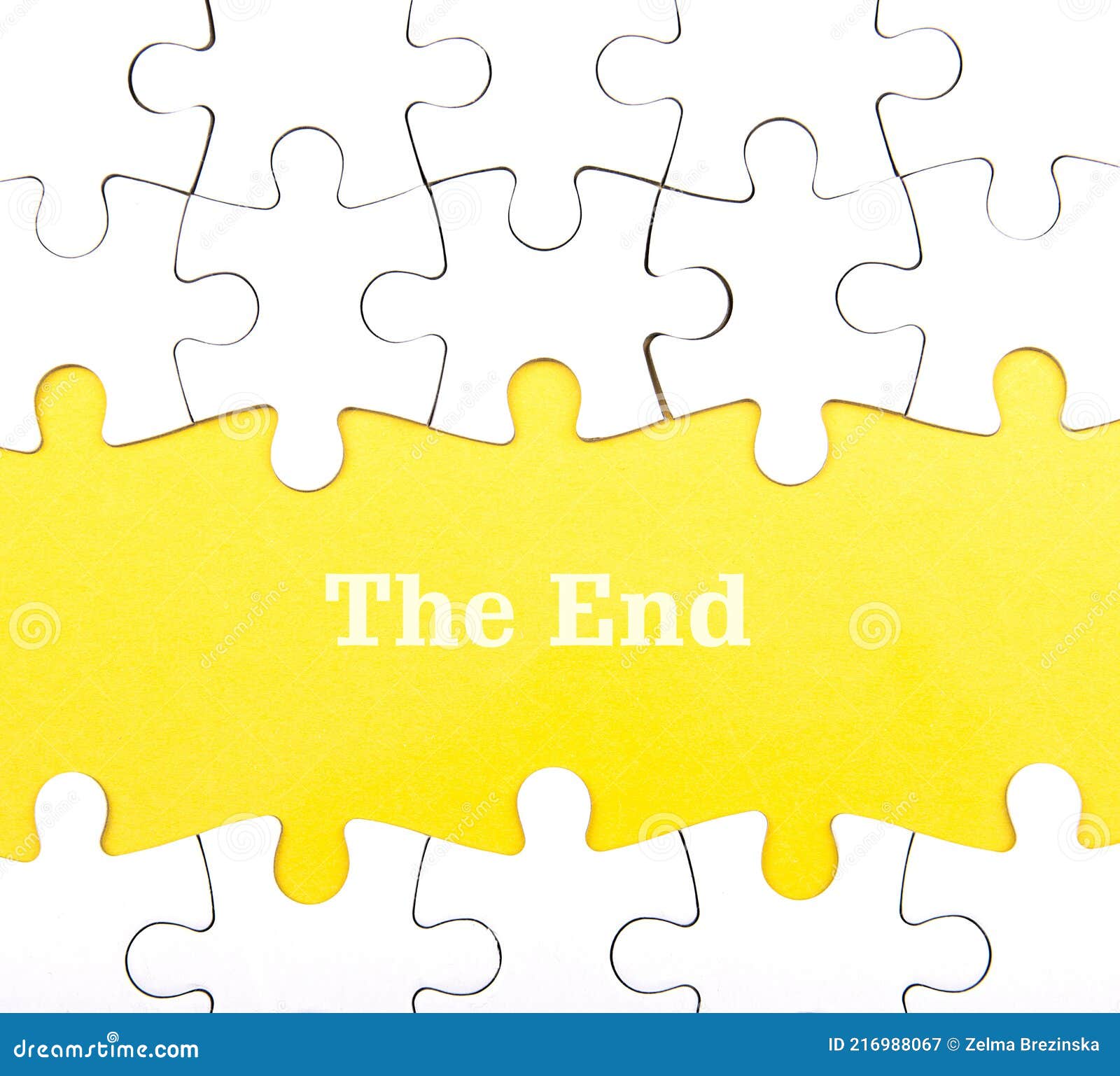 White Puzzle Background Pieces Missing. Words the END on Yellow Stock ...