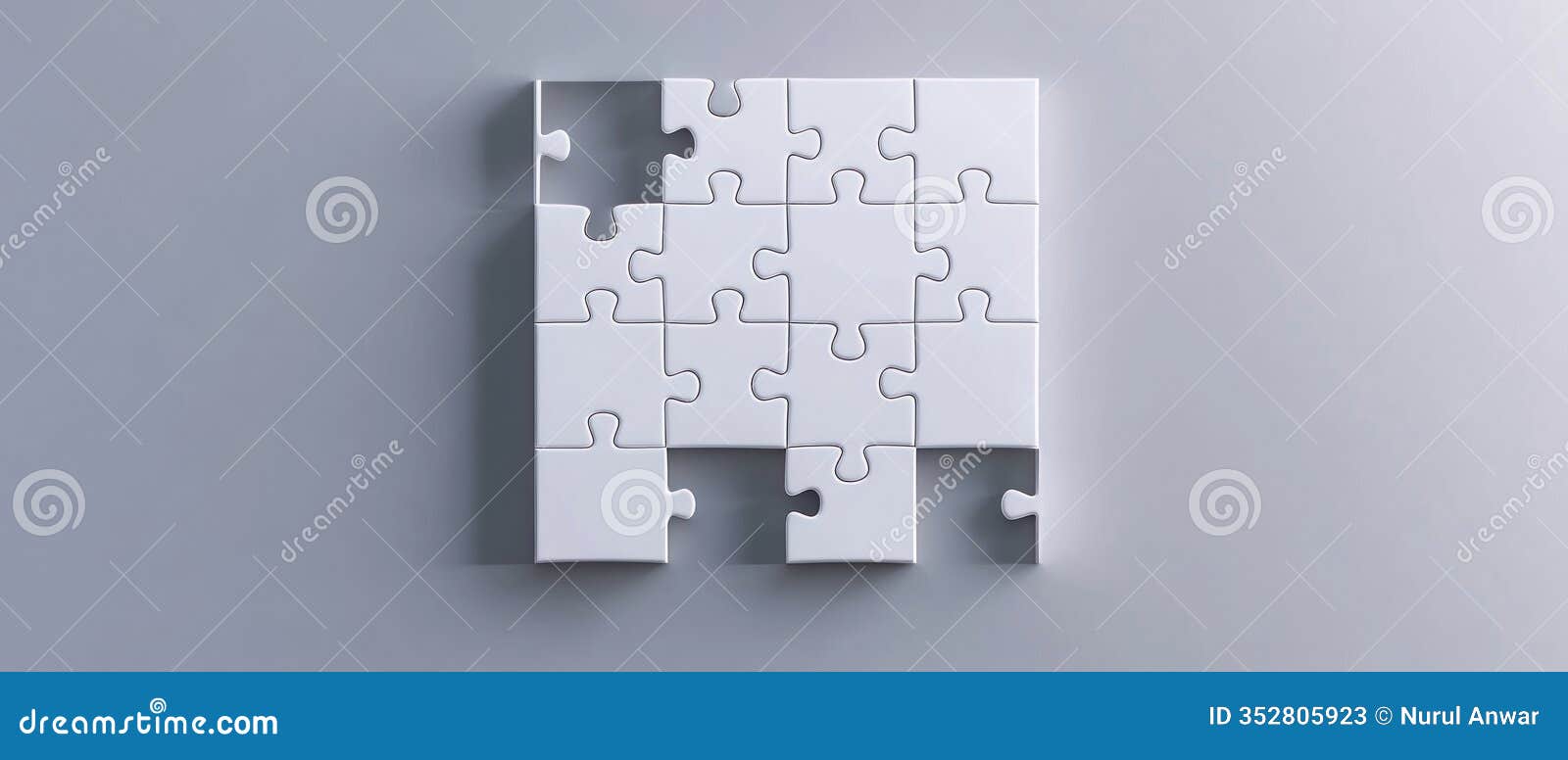 3X4 WHITE PUZZLE PIECE with ONE PIECE MISSING in the TOP LEFT CORNER ...