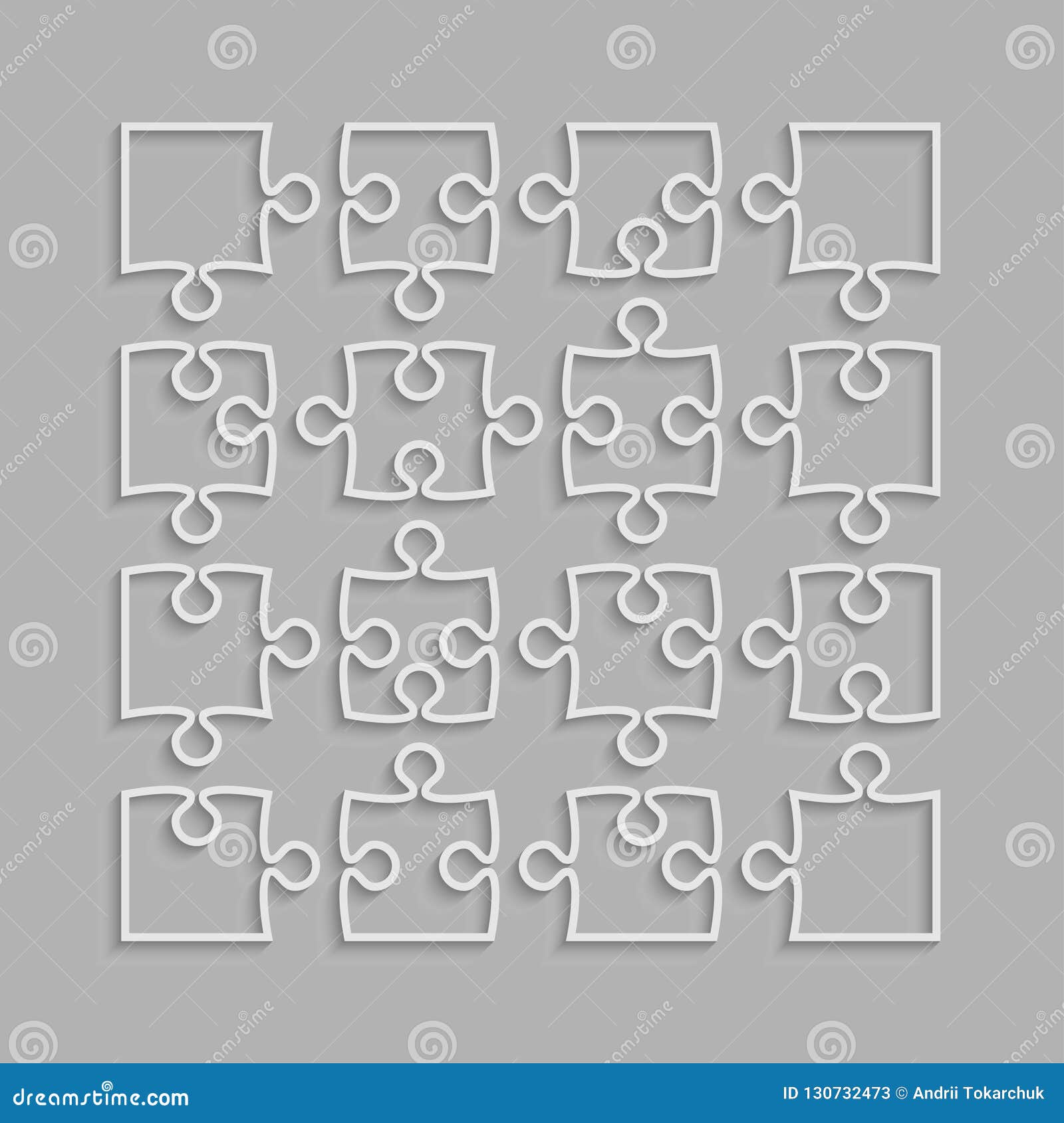 The 16 White Puzzle Pieces Outline of JigSaw. Stock Vector ...