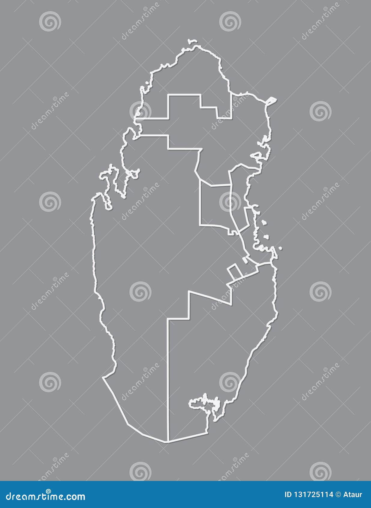 White Qatar Map with Lines of Municipalities or Divisions on Dark ...