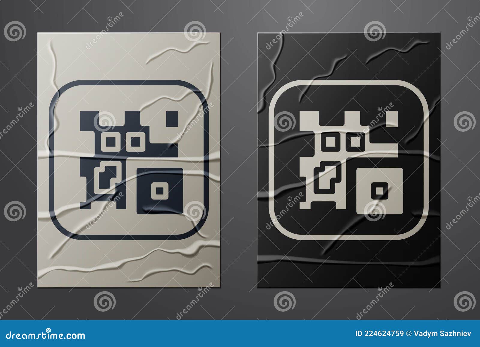 White QR Code Sample for Smartphone Scanning Icon Isolated on Crumpled ...