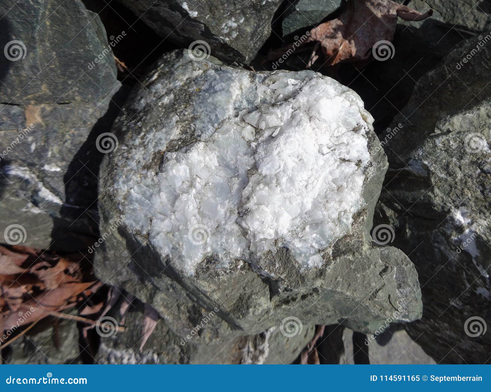White Quartz Formed with a Greenish Rock Stock Image - Image of gravel ...
