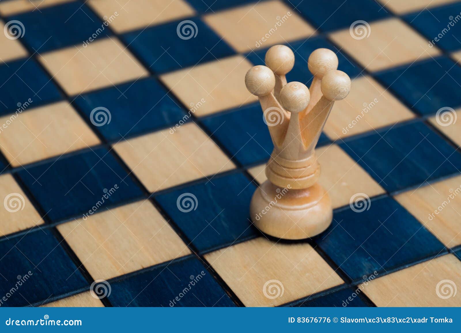 White Queen on Wooden Chessboard Stock Photo - Image of black, rook ...