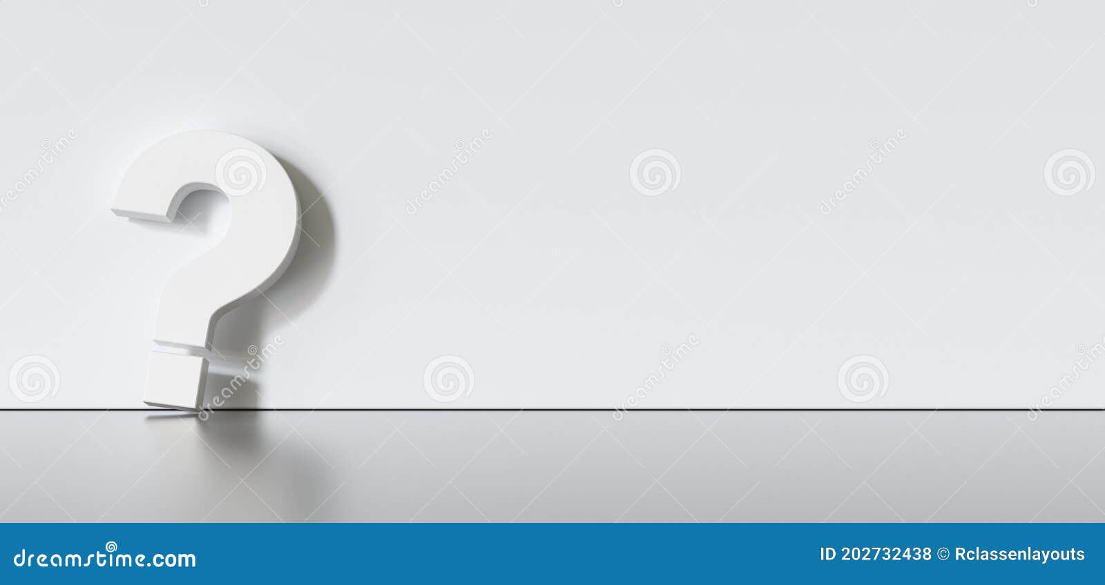 White Question Mark on White Background with Empty Space on Left Side ...