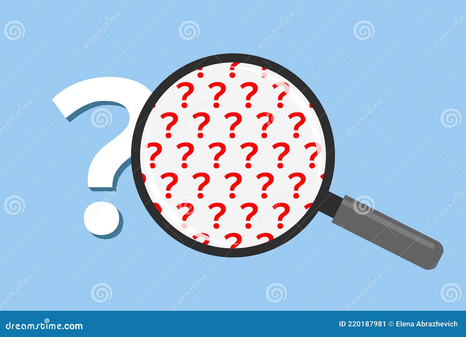 White Question Mark and Magnifier with Plenty of Red Question Marks ...