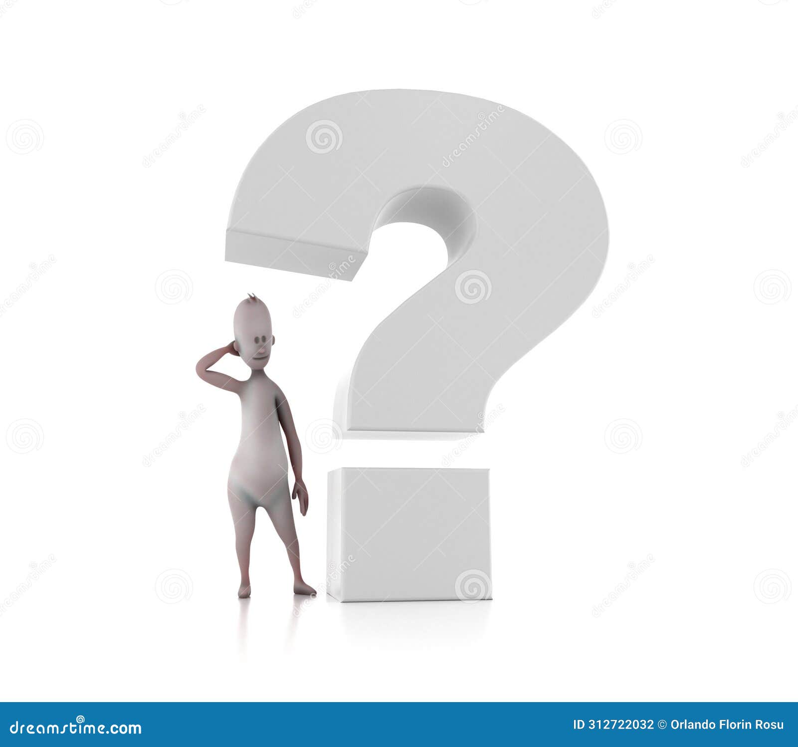 White Question Mark and Thinking Human Character Stock Illustration ...