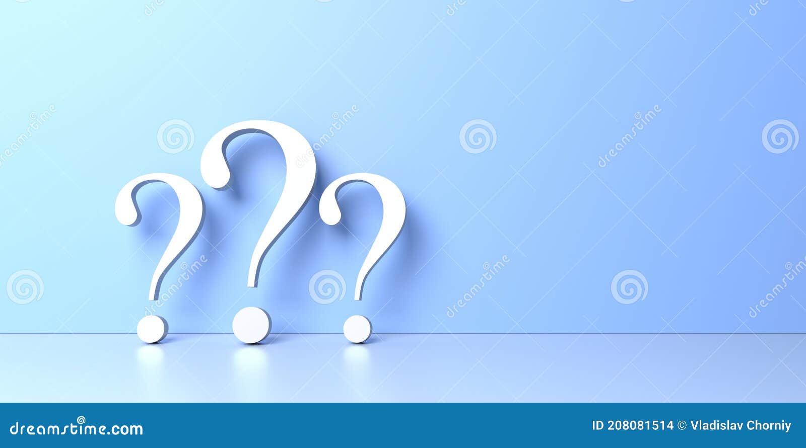 White Question Marks on Blue Background with Empty Space on Right Side ...