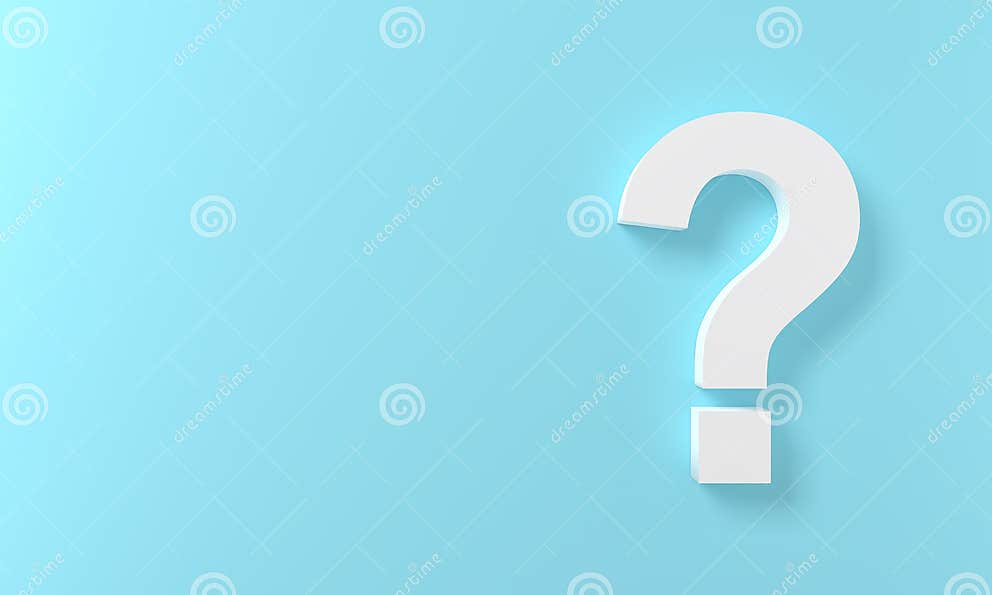 White Question Marks on Blue Pastel Background. 3D Rendering. Minimal ...