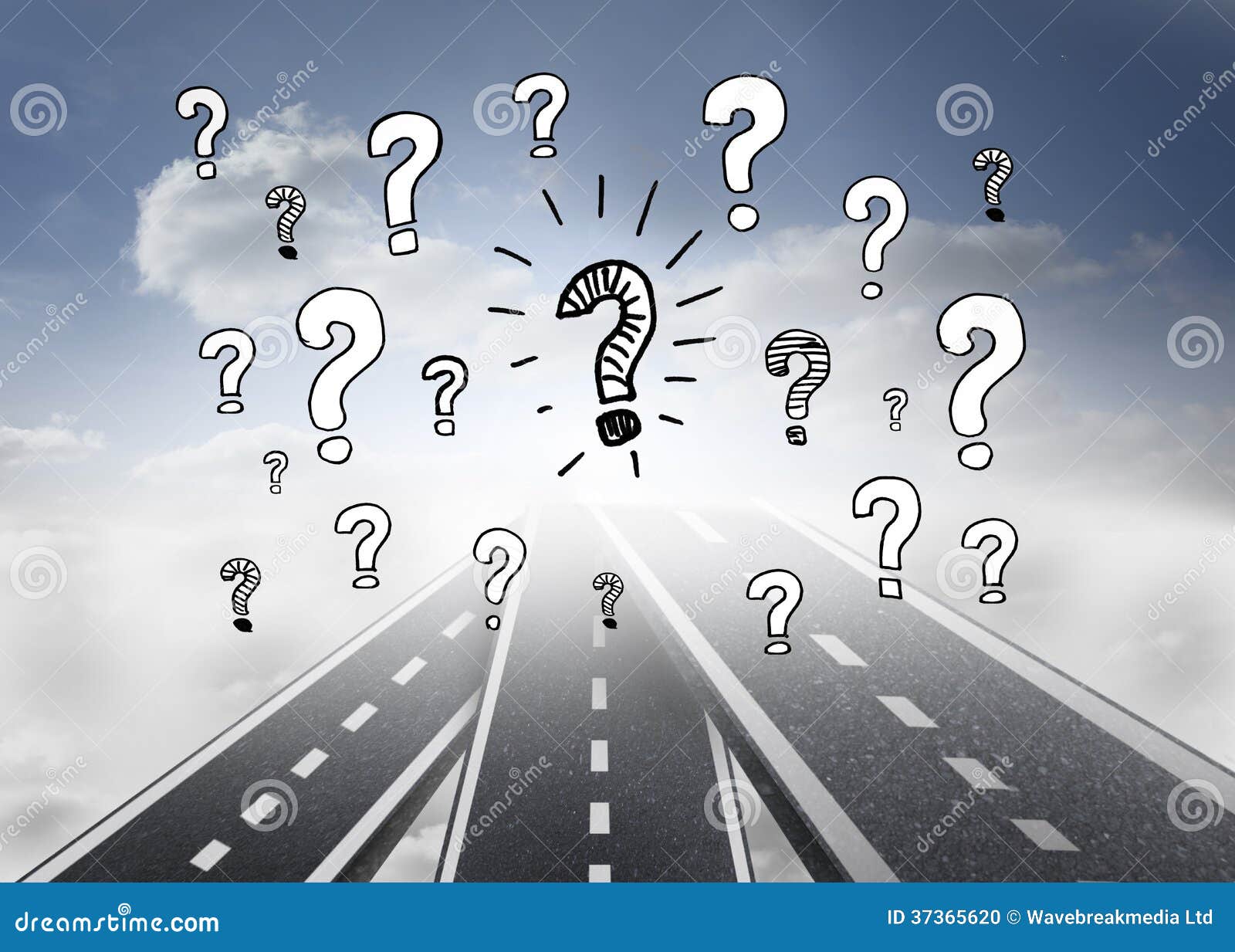 White Question Marks Over Streets in Sky Stock Illustration ...