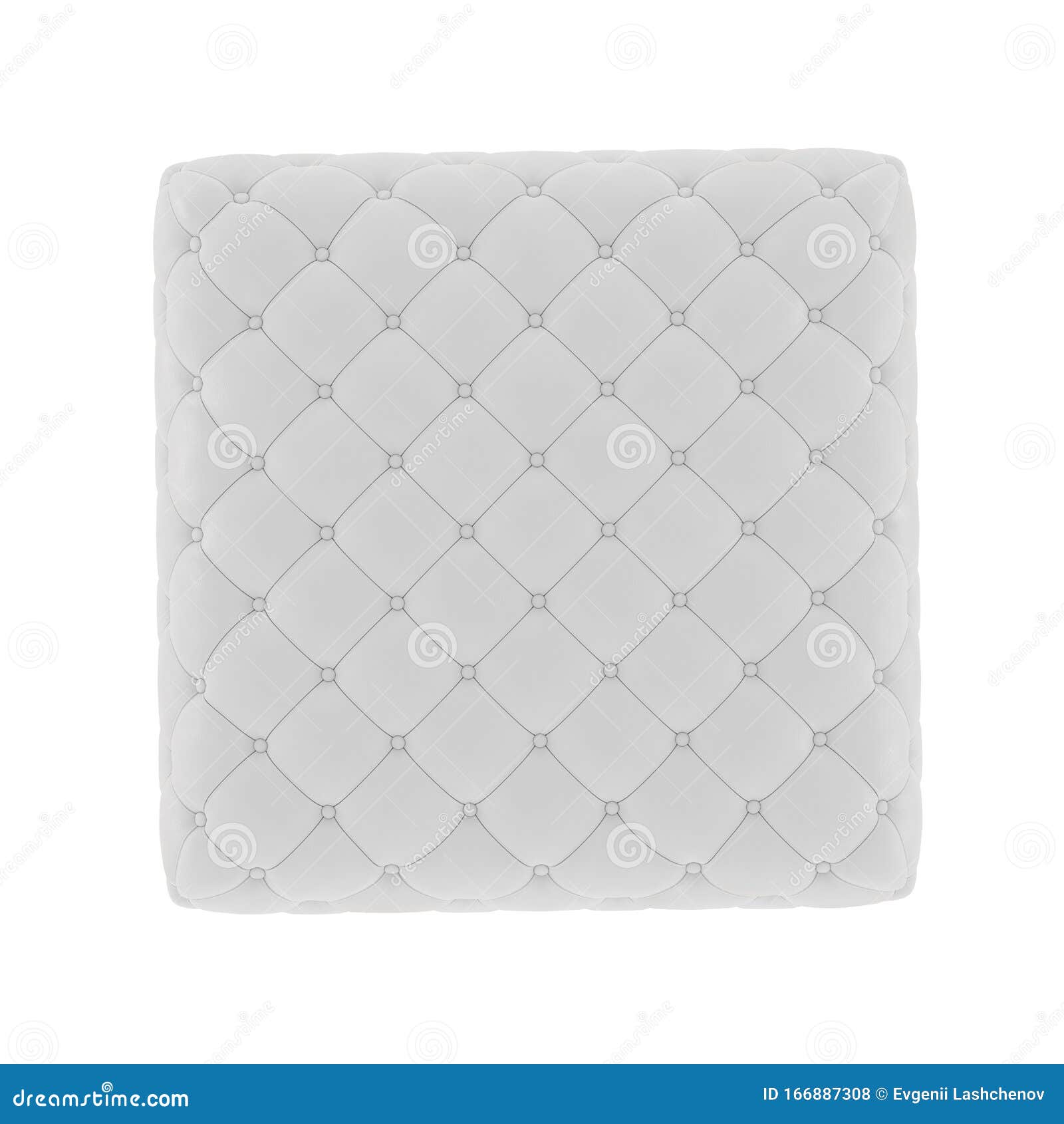 White Quilted Square Leather Pouf on a White Background. Top View. 3d ...