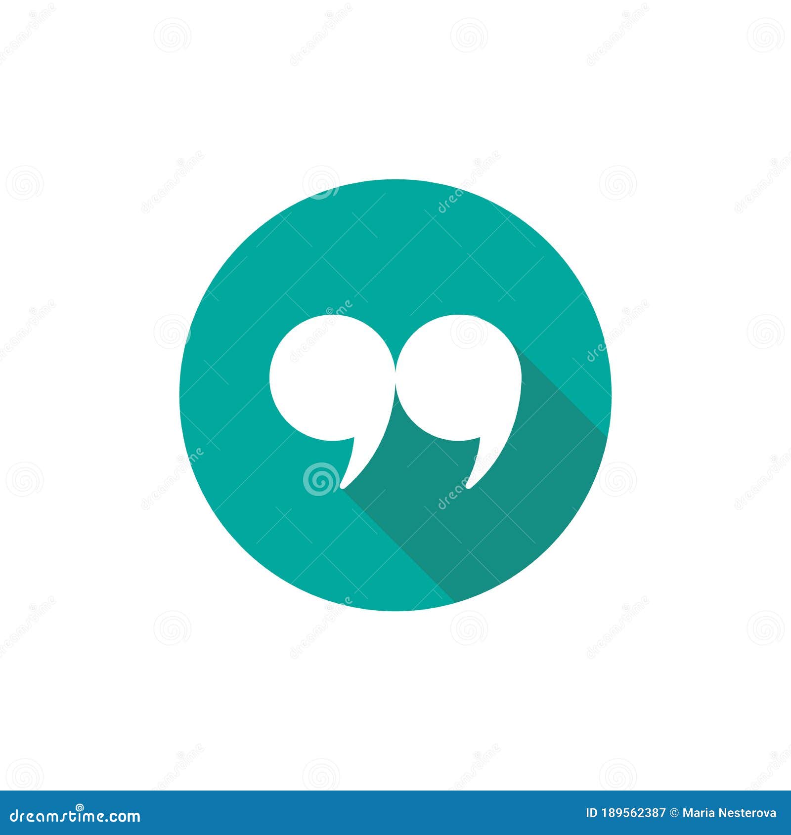 White Quote Marks in Blue Circle with Shadow Isolated on White. Flat ...