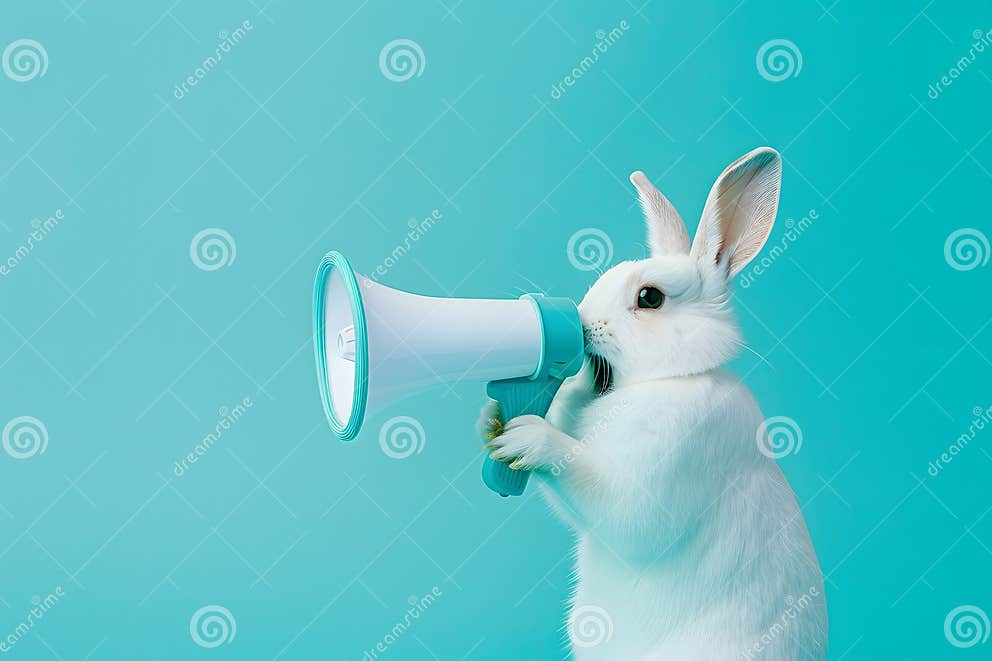White Rabbit Announcing Using Megaphone. Notifying, Warning ...