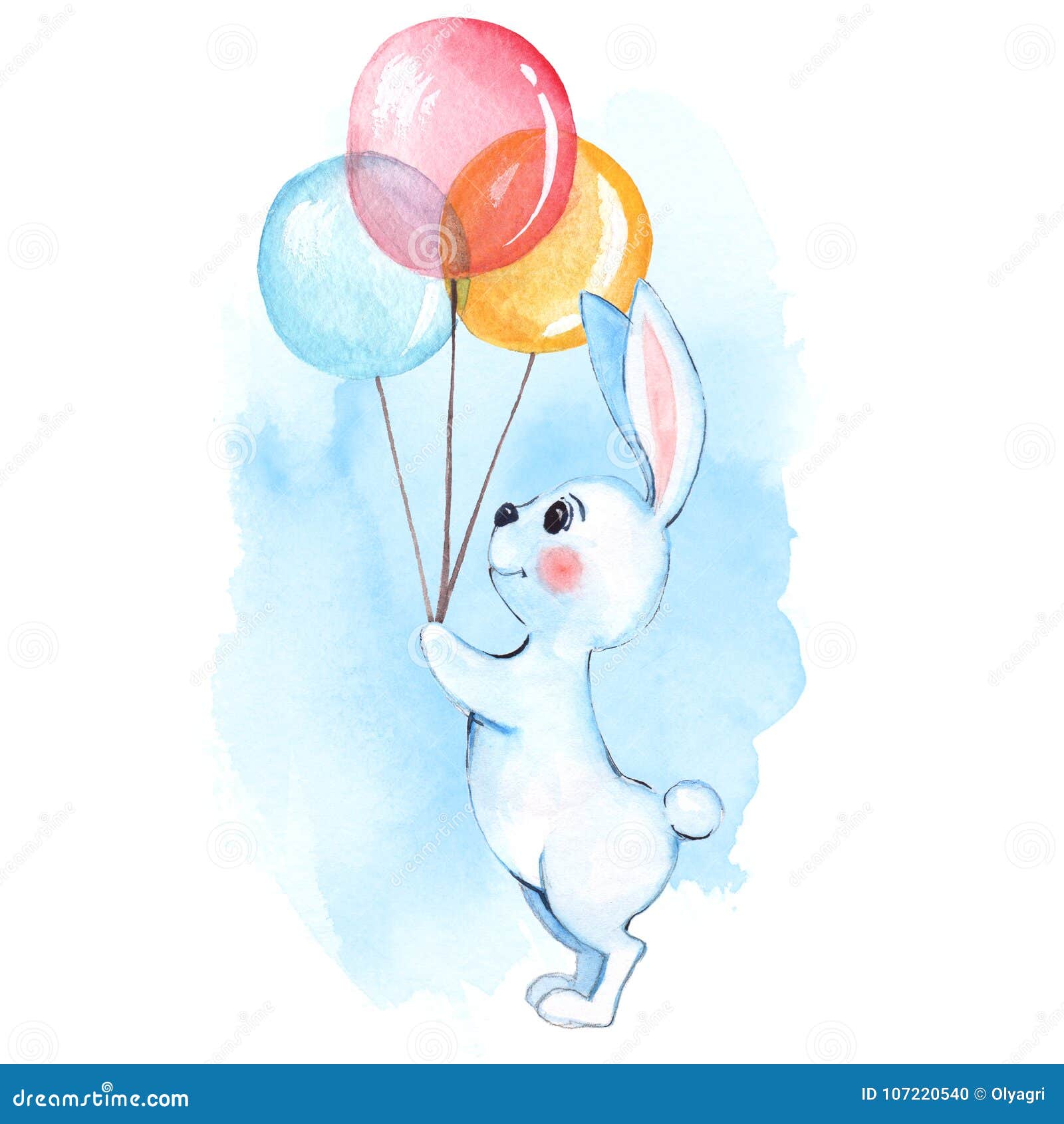 White Rabbit with Balloons. Watercolor Stock Illustration ...