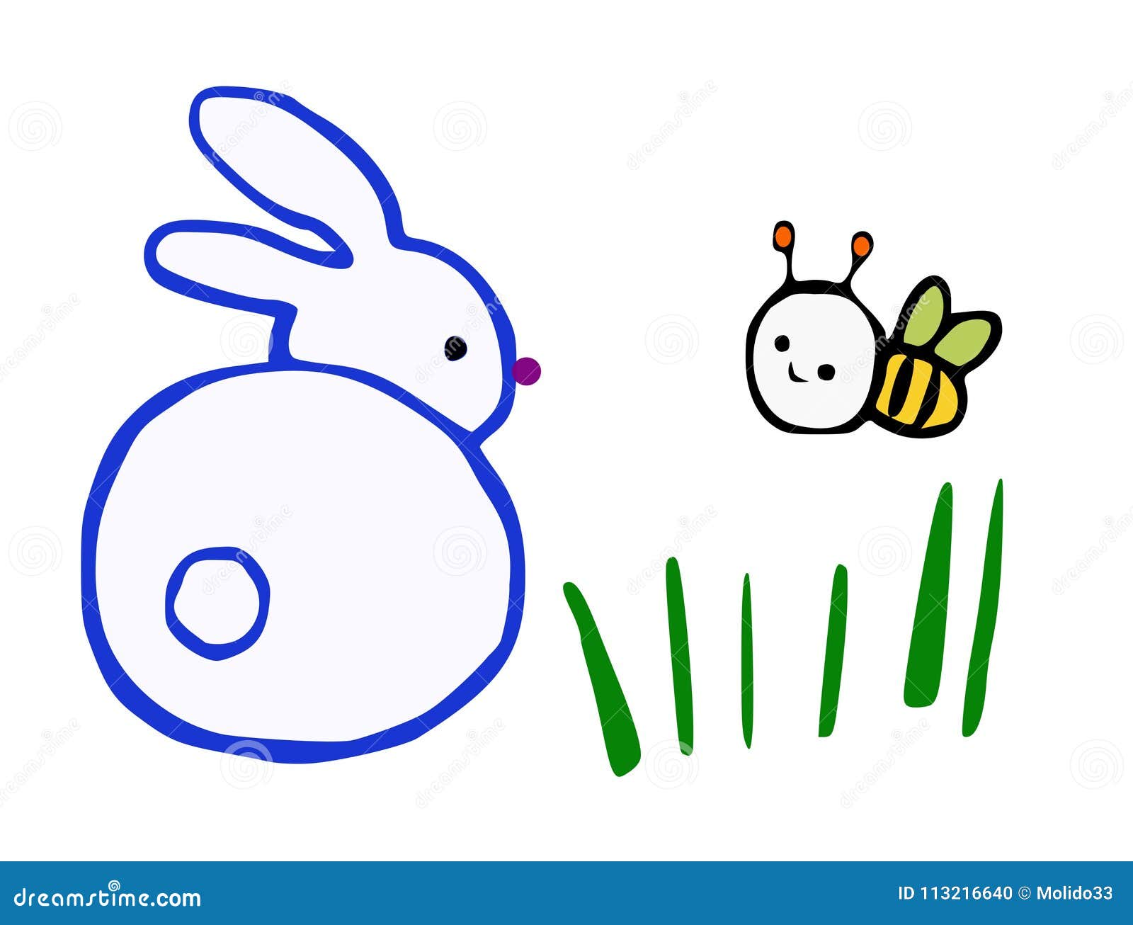 White rabbit and bee. stock photo. Illustration of grass - 113216640